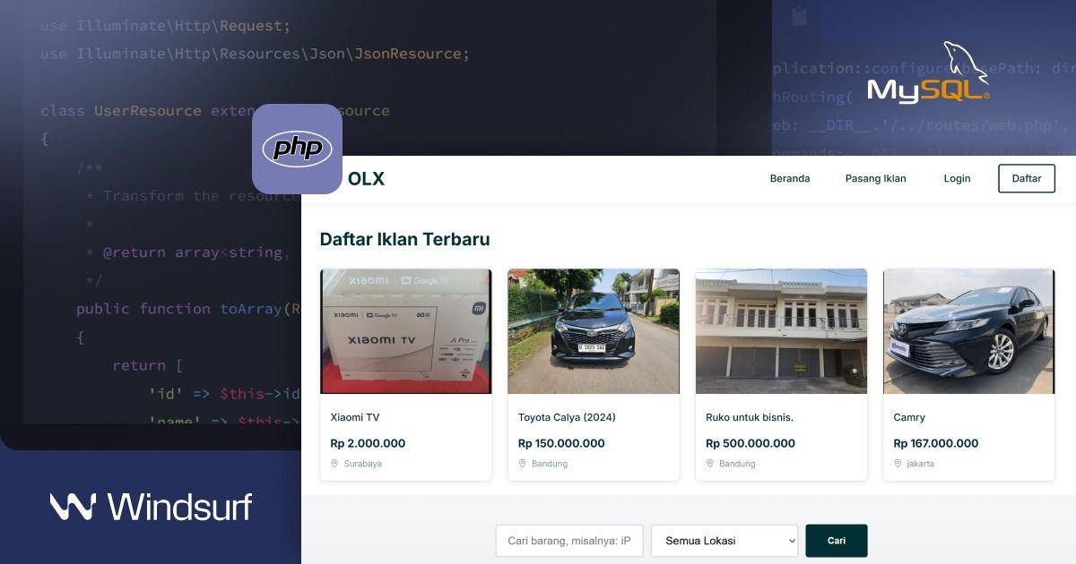 PHP Native & MySQL : Membangun Website OLX Clone dengan AI Assist Windsurf - CODEPOLITAN
